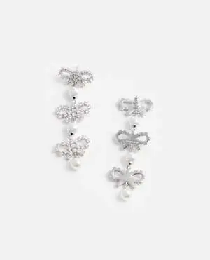 SELF-PORTRAIT Micro Bow Pearl Drop Earrings