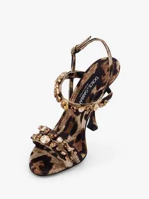 Dolce & Gabbana Embellished Animal Print Satin Sandals