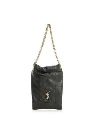 Saint Laurent Lambskin Quilted Bucket Bag With Gold Tone Chain Strap - Black