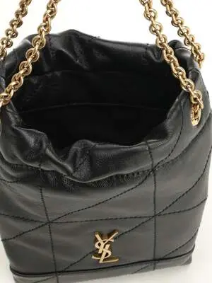Saint Laurent Lambskin Quilted Bucket Bag With Gold Tone Chain Strap - Black