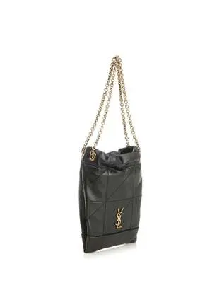 Saint Laurent Lambskin Quilted Bucket Bag With Gold Tone Chain Strap - Black