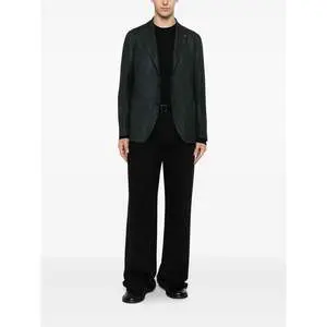 Tagliatore Dark Houndstooth Virgin Wool And Silk Blend Blazer