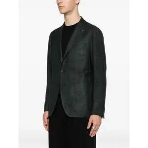 Tagliatore Dark Houndstooth Virgin Wool And Silk Blend Blazer
