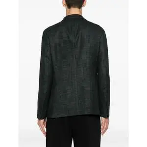 Tagliatore Dark Houndstooth Virgin Wool And Silk Blend Blazer