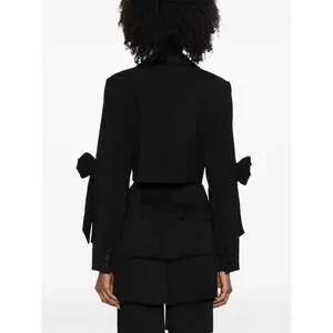 GANNI Double-breasted Cropped Jacket With Bow Detailing