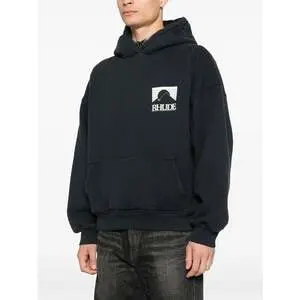 Rhude Graphic Print Cotton Hoodie - Black