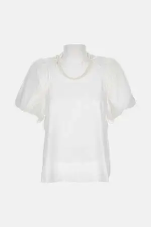 Simone Rocha T-shirt With Puff Sleeves And Embroidered Tulle