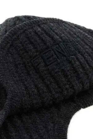 Fendi Melange Graphite Wool Beanie Hat