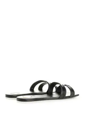 Saint Laurent Mabrouka Leather Sandals With Gold Tone Logo Plaques - Black
