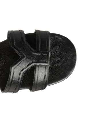 Saint Laurent Mabrouka Leather Sandals With Gold Tone Logo Plaques - Black