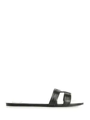 Saint Laurent Mabrouka Leather Sandals With Gold Tone Logo Plaques - Black