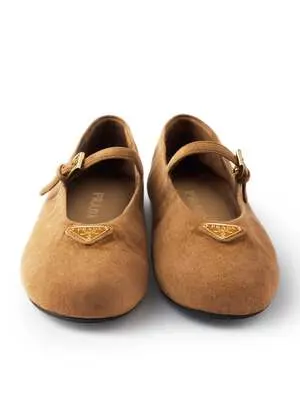 Prada Suede Ballerinas With Metal Buckle