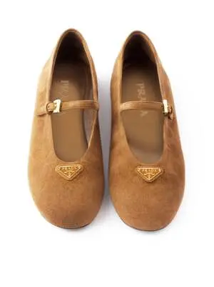 Prada Suede Ballerinas With Metal Buckle