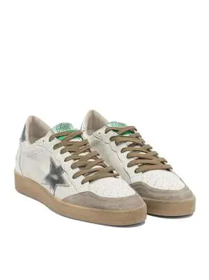 GOLDEN GOOSE Ball-star Sneakers In White Leather With Silver Star - Multicolor