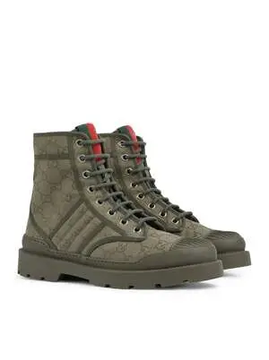 Gucci Gg Canvas Combat Boots With Web Detail