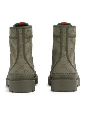 Gucci Gg Canvas Combat Boots With Web Detail