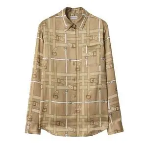 Burberry Belt Buckle Pattern Viscose Shirt - Cream