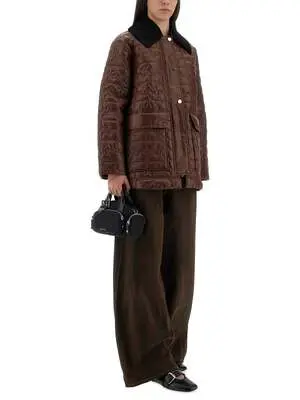 GANNI Quilted Midi Jacket With Textured Collar