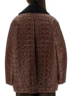 GANNI Quilted Midi Jacket With Textured Collar