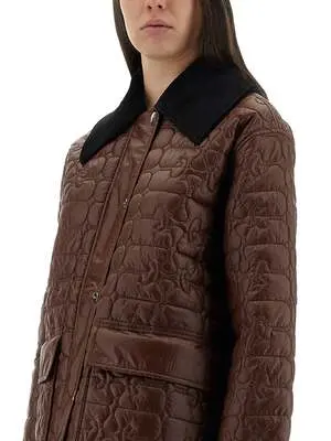 GANNI Quilted Midi Jacket With Textured Collar