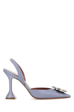 Amina Muaddi Powder Satin Begum Slingback Pumps Blue