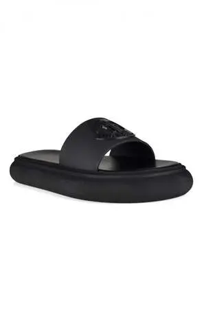 Moncler Slyder Slides With Embossed Logo - Black