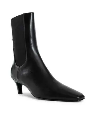 TOTEME Leather Mid Heel Boots - Black