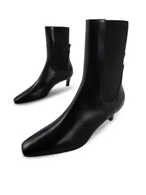 TOTEME Leather Mid Heel Boots - Black