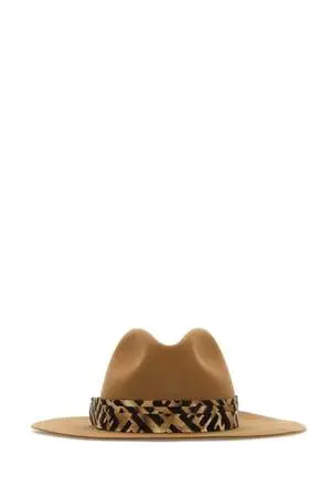 Fendi Camel Felt Hat With Animal Print Band - Brown
