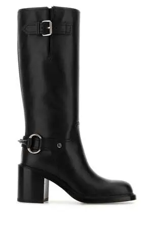 Gucci Leather Buckled Knee High Boots - Black