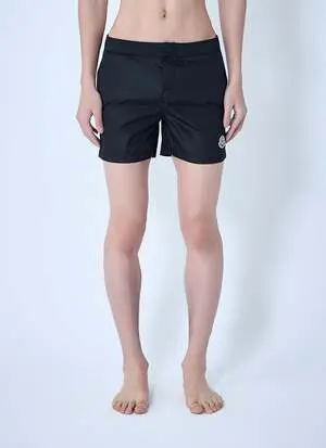 Moncler Elastic Waist Swim Shorts With Logo Detail - Black
