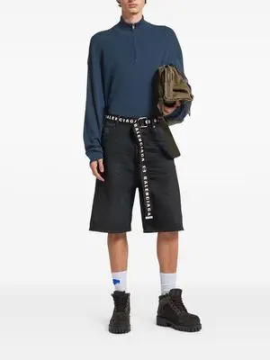 Balenciaga Denim Cotton Shorts With Logo Belt - Multicolor