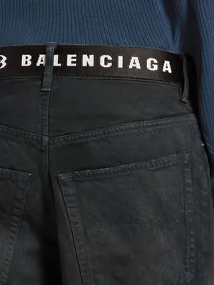 Balenciaga Denim Cotton Shorts With Logo Belt - Multicolor