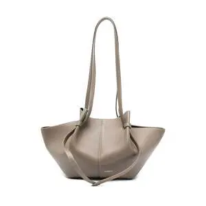 Yuzefi Grey Grained Leather Tote Bag With Knot Detailing - Gray