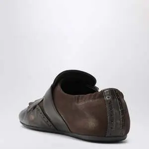 Prada Dark Leather Shuffle Buckle Shoes - Brown