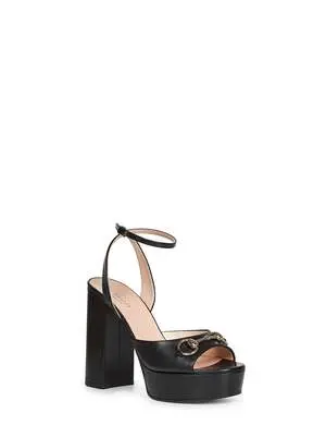 Gucci Black Leather Platform Sandals With Horsebit Detail - Multicolor