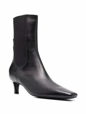 TOTEME Black Calf Leather Square Toe Ankle Boots - Multicolor