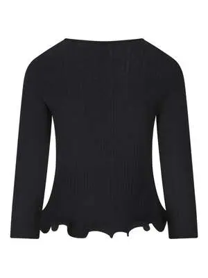 Fendi Ribbed V-neck Sweater With Scalloped Hem - Multicolor