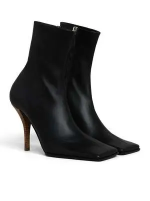 Alaïa Square Toe Sock Heel Leather Ankle Boots