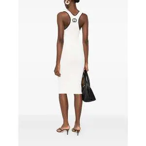 Gucci Sleeveless Crew Neck Dress With Signature Logo Trim - White