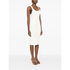 Gucci Sleeveless Crew Neck Dress With Signature Logo Trim - White