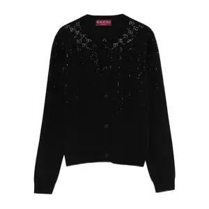 Gucci Embellished Wool Blend Cardigan - Black