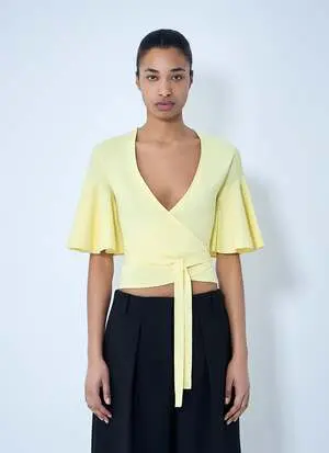 Jacquemus Wrap Knit Top With Flared Sleeves - Yellow
