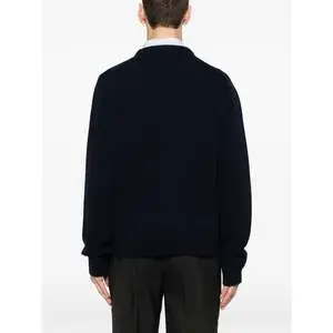 Gucci Navy Wool Logo Crew Neck Sweater - Blue
