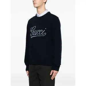 Gucci Navy Wool Logo Crew Neck Sweater