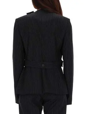 COURREGES Pinstripes Jacket With Buckle Detail