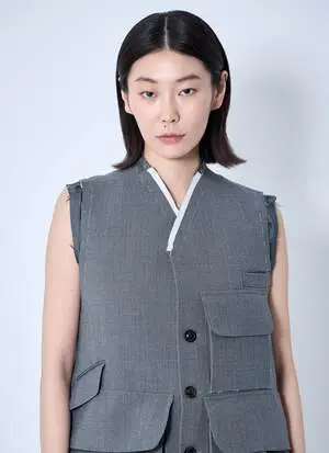 MAISON MARGIELA Distressed Wool Waistcoat With V-neck And Flap Pockets