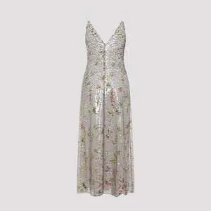Alberta Ferretti Sequined Floral V-neck Maxi Dress