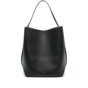 TOTEME Calf Leather Tote Bag With Adjustable Shoulder Strap - Black