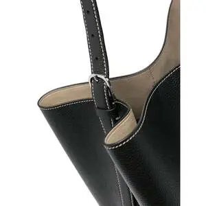 TOTEME Calf Leather Tote Bag With Adjustable Shoulder Strap - Black